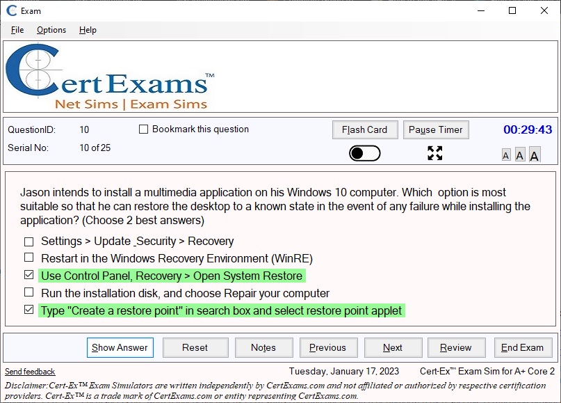 Cert-Ex™ Exam Simulator for A+ Core 2 Download